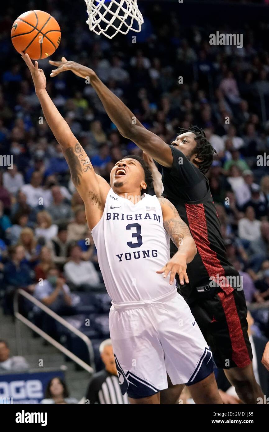 BYU guard Te'Jon Lucas (3) goes to the basket as San Diego State ...