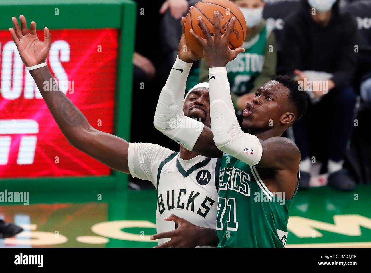 Boston Celtics' Dennis Schröder (71) shoots against Milwaukee Bucks' Bobby Portis in overtime of ...
