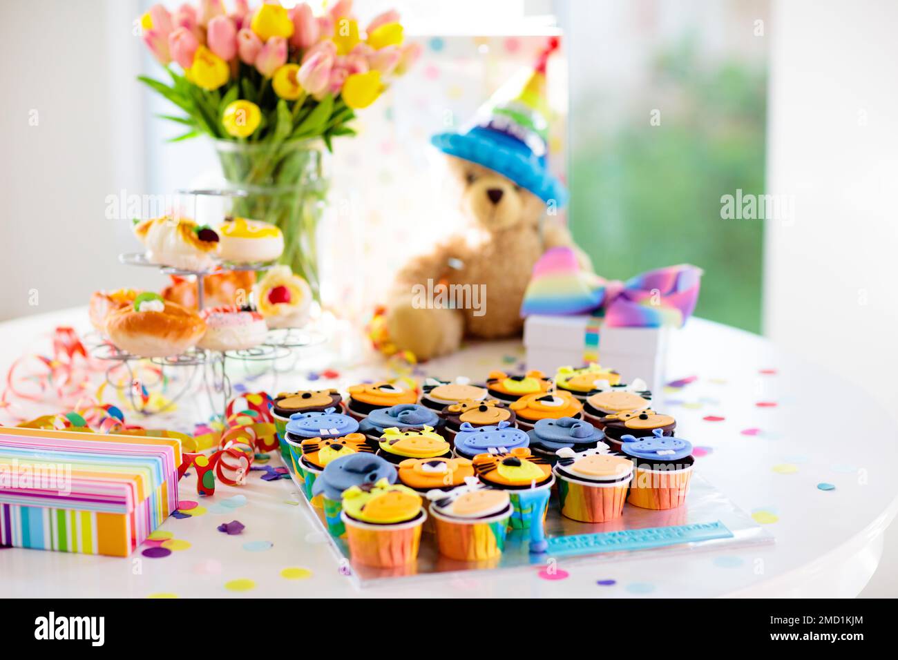 Cupcakes for kids birthday celebration. Jungle animals theme children ...