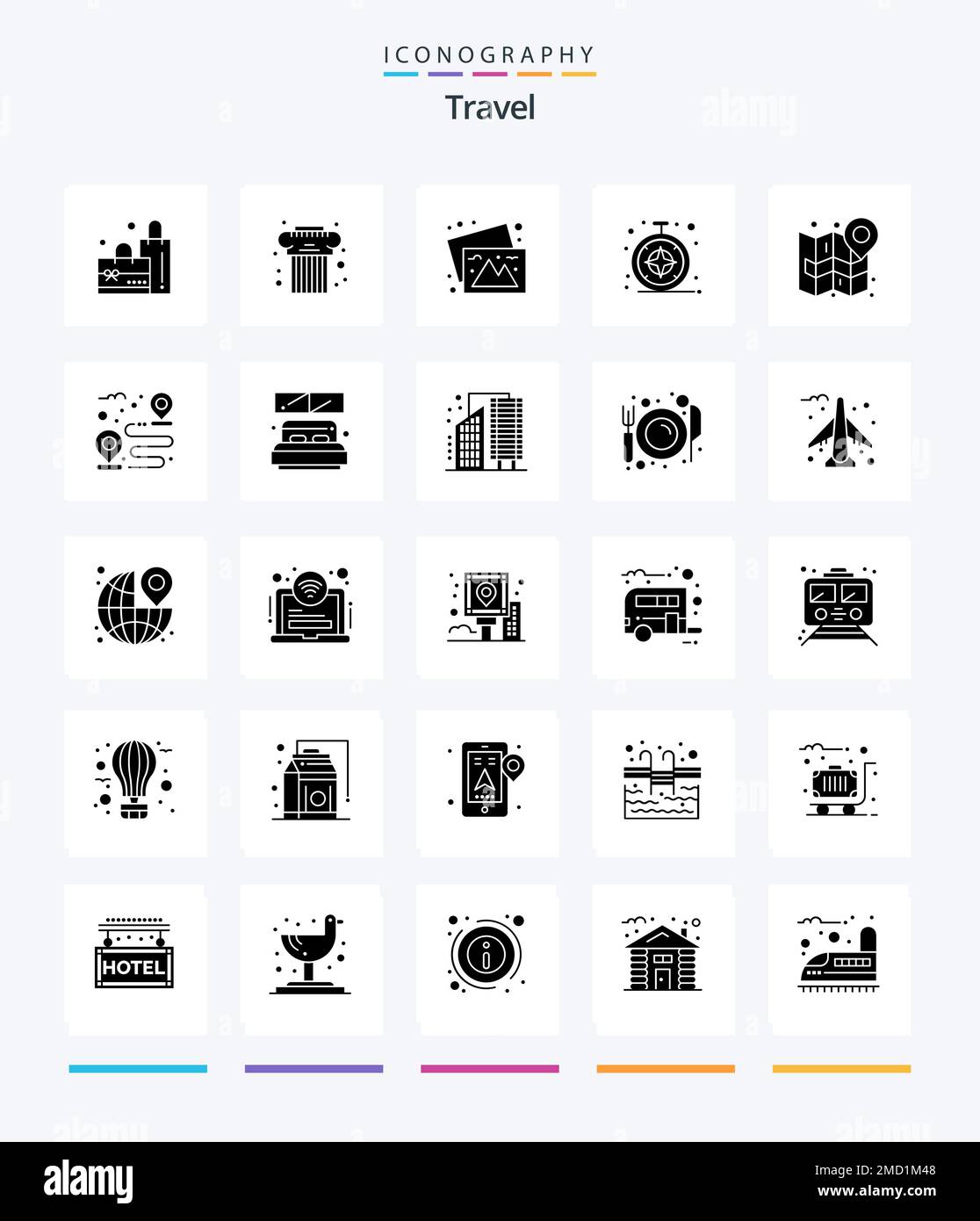 Creative Travel 25 Glyph Solid Black Icon Pack Such As Navigate Map Photos City Compass 