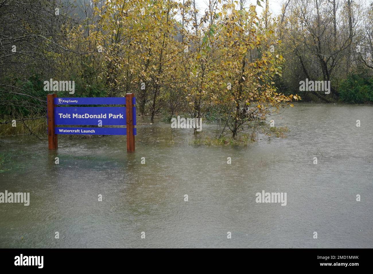 An entrance to Tolt MacDonald Park is shown under water, Friday, Nov ...