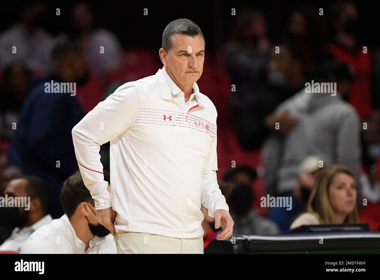 Maryland head coach Mark Turgeon looks on during the first half of an ...