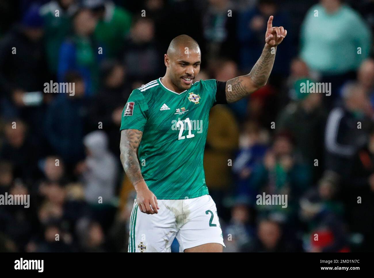 Northern Ireland's Josh Magennis reacts during the World Cup 2022 group ...
