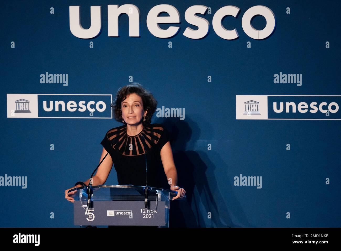 UNESCO Director General Audrey Azoulay delivers her speech during ...