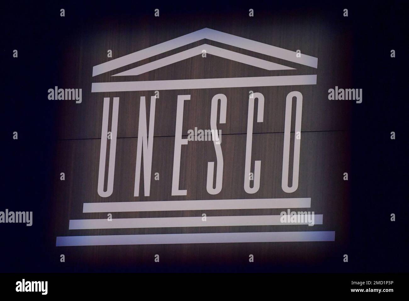 This photograph shows the logo of UNESCO during celebrations marking ...