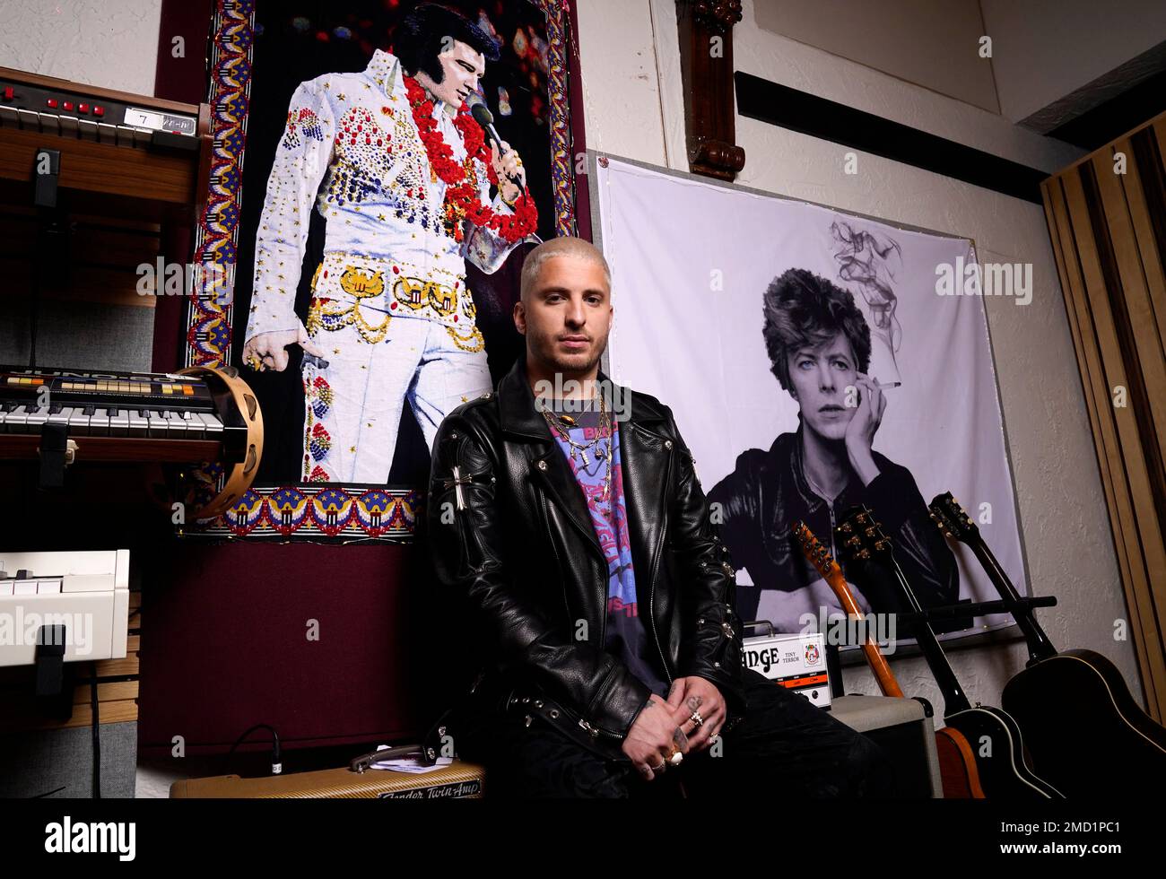 Music producer Andrew Watt poses for a portrait in his home recording ...