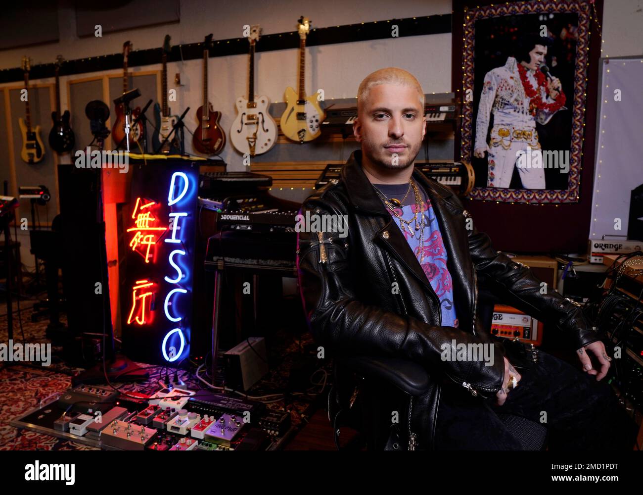 Music producer Andrew Watt poses for a portrait in his home recording ...
