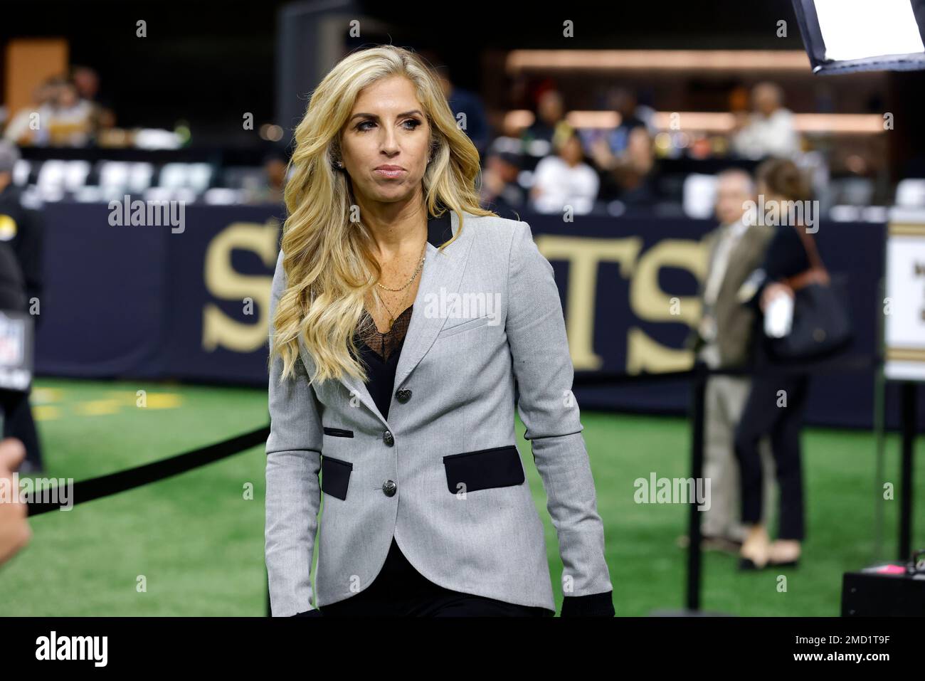 FOX Sports reporter Sara Walsh is seen before an NFL football game ...