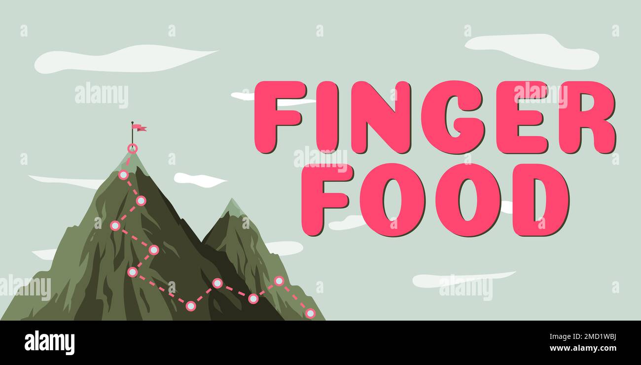 Conceptual display Finger Food. Word for products and digestives that ...
