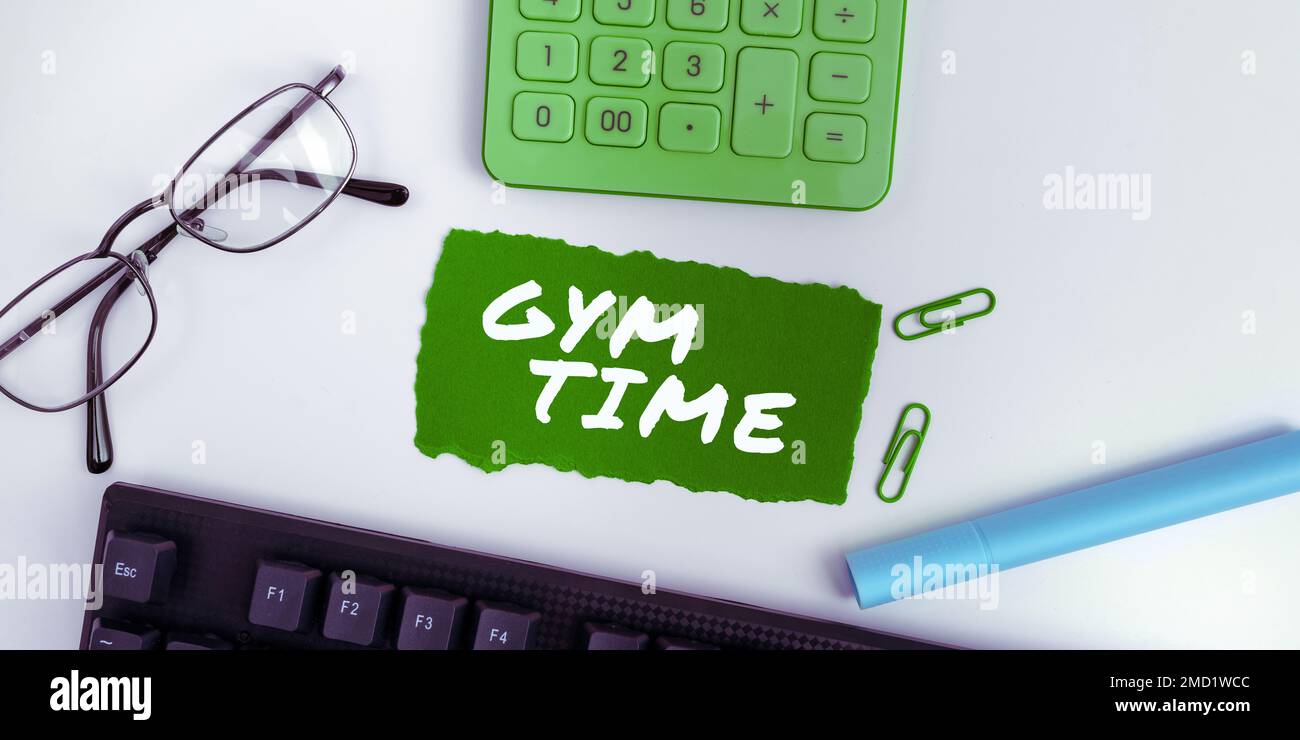 Text showing inspiration Gym Time. Conceptual photo a motivation to ...