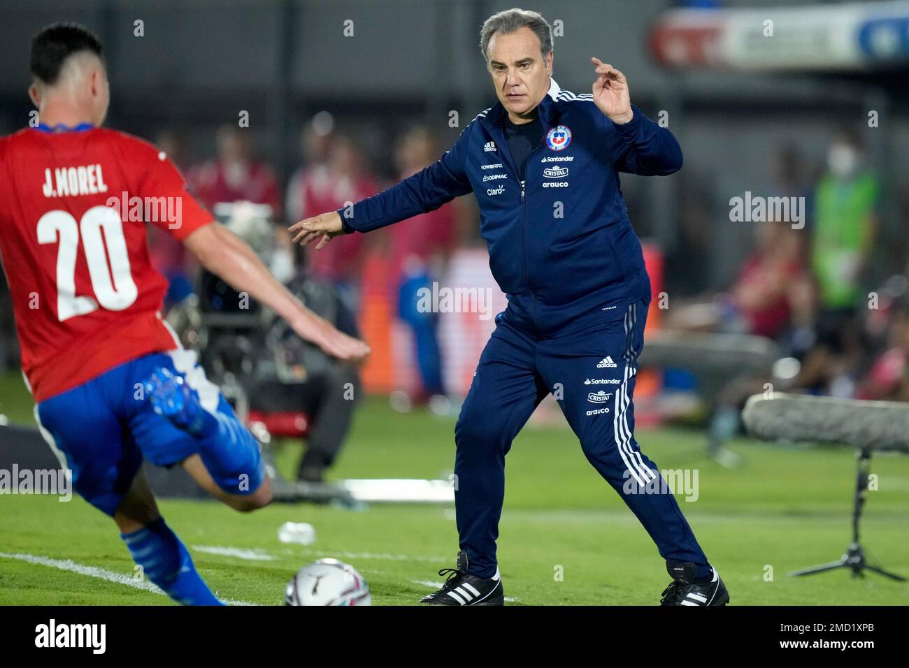 Chile's coach Martin Lasarte reacts during a qualifying soccer match ...