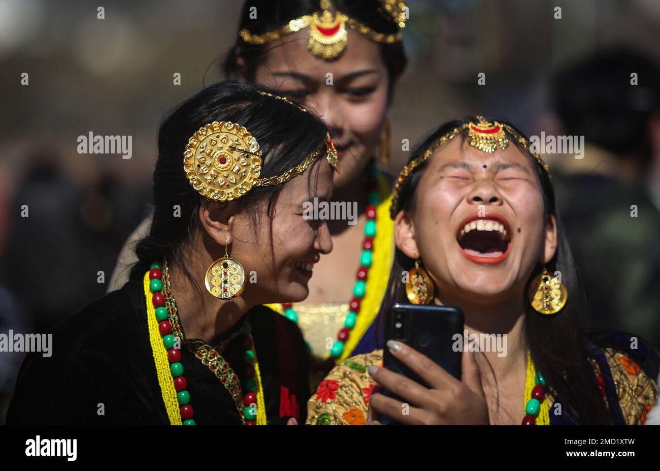 Kathmandu, Nepal. 22nd Jan, 2023. Girls from the Tamang community in ...