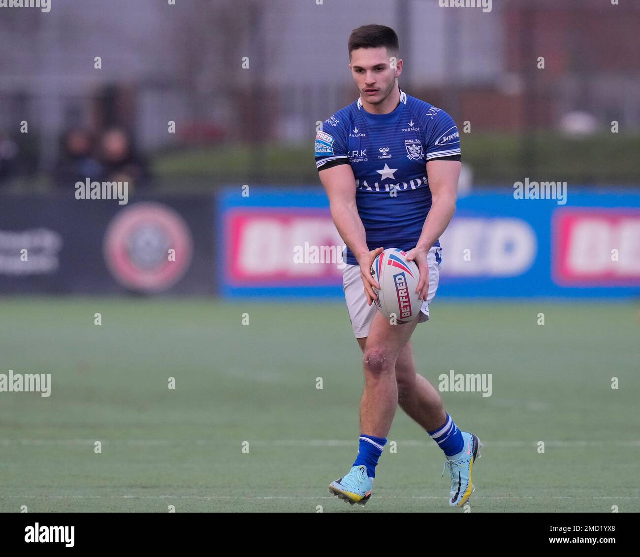 Ben McNamara #19 of Hull FC sets to kick during the Rugby League Pre ...