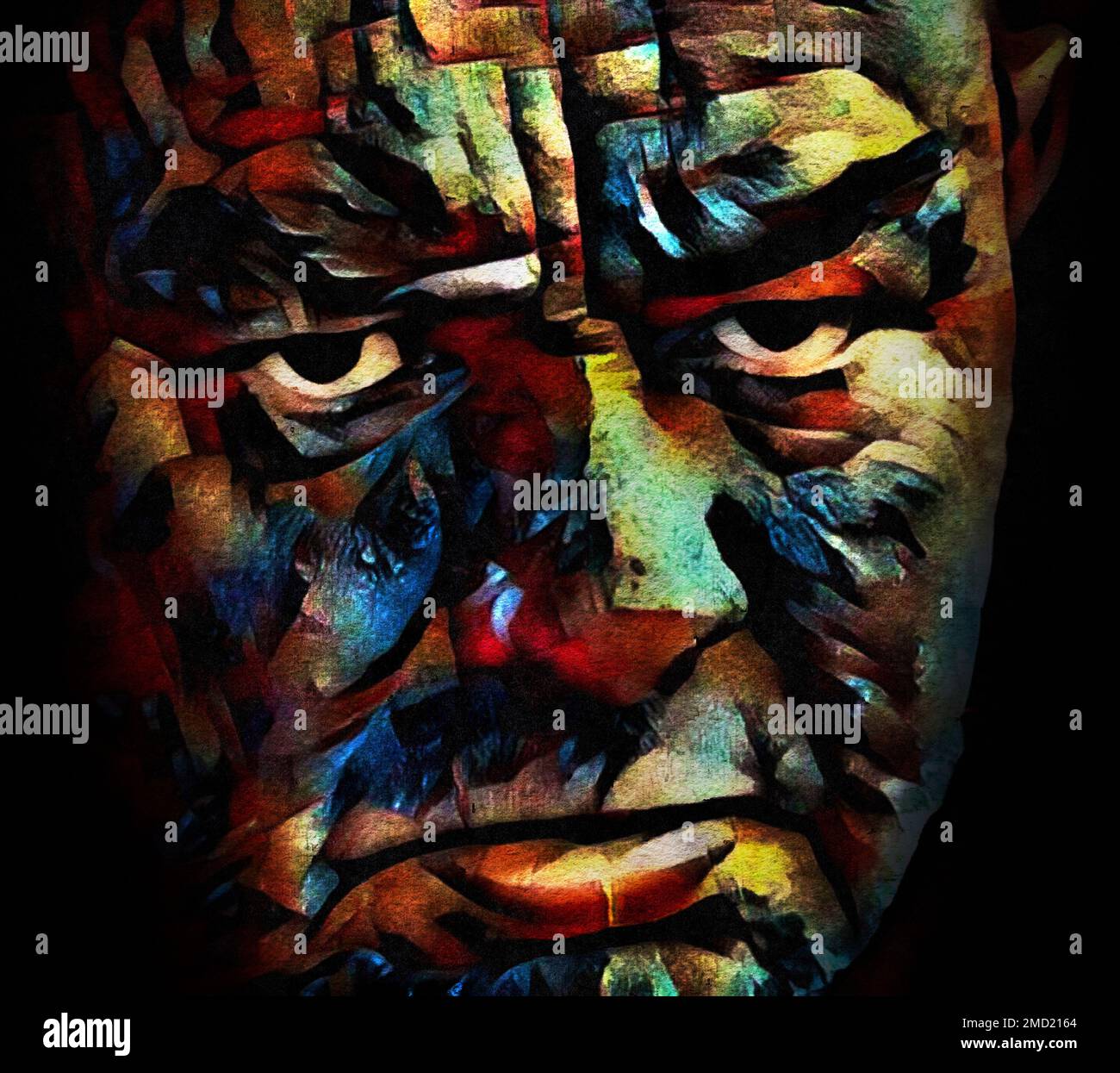 This is a painting of an ugly old man with a rough complexion in a 3-d ...