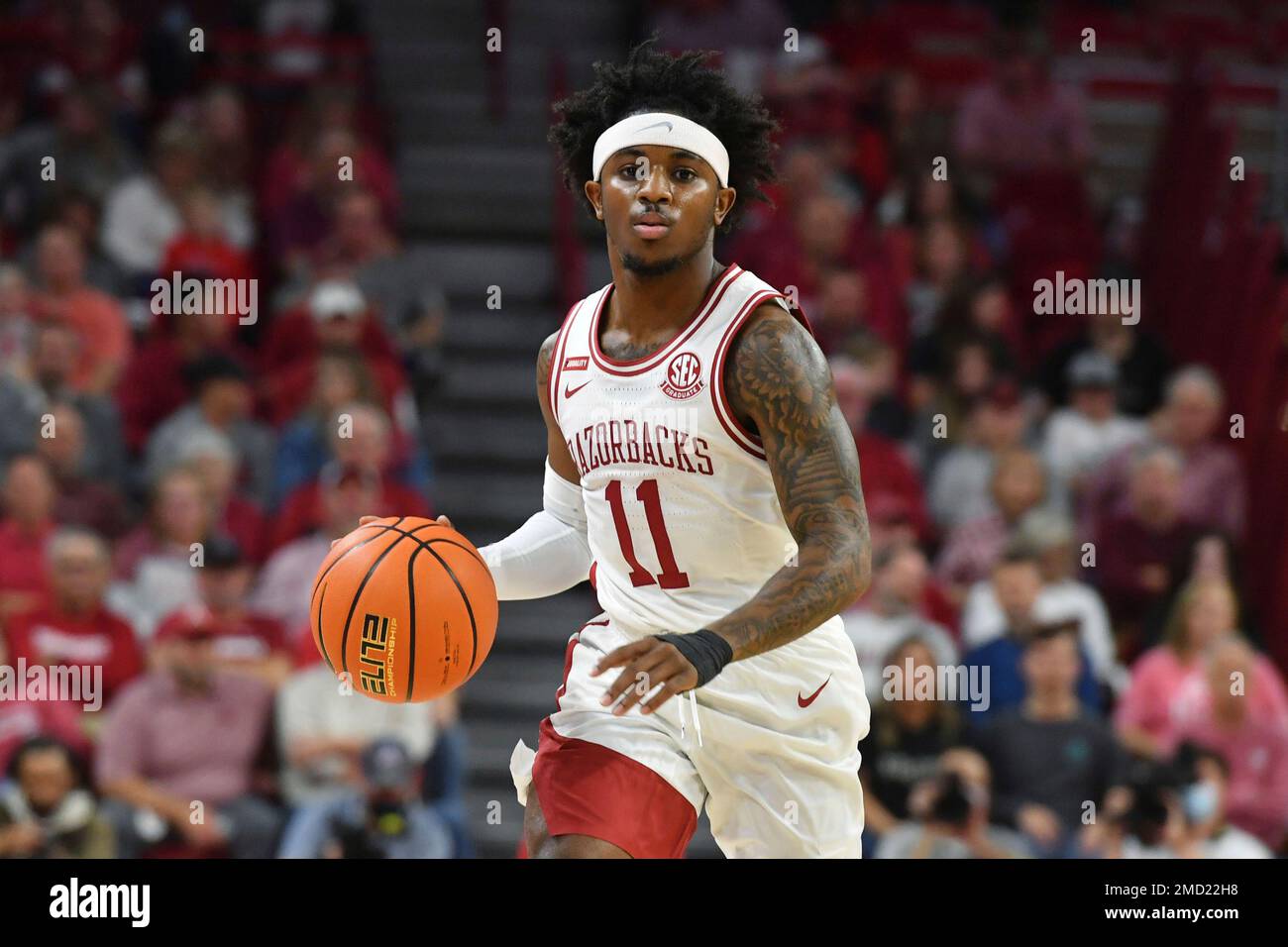 Arkansas guard Chris Lykes (11) against Mercer during an NCAA college ...