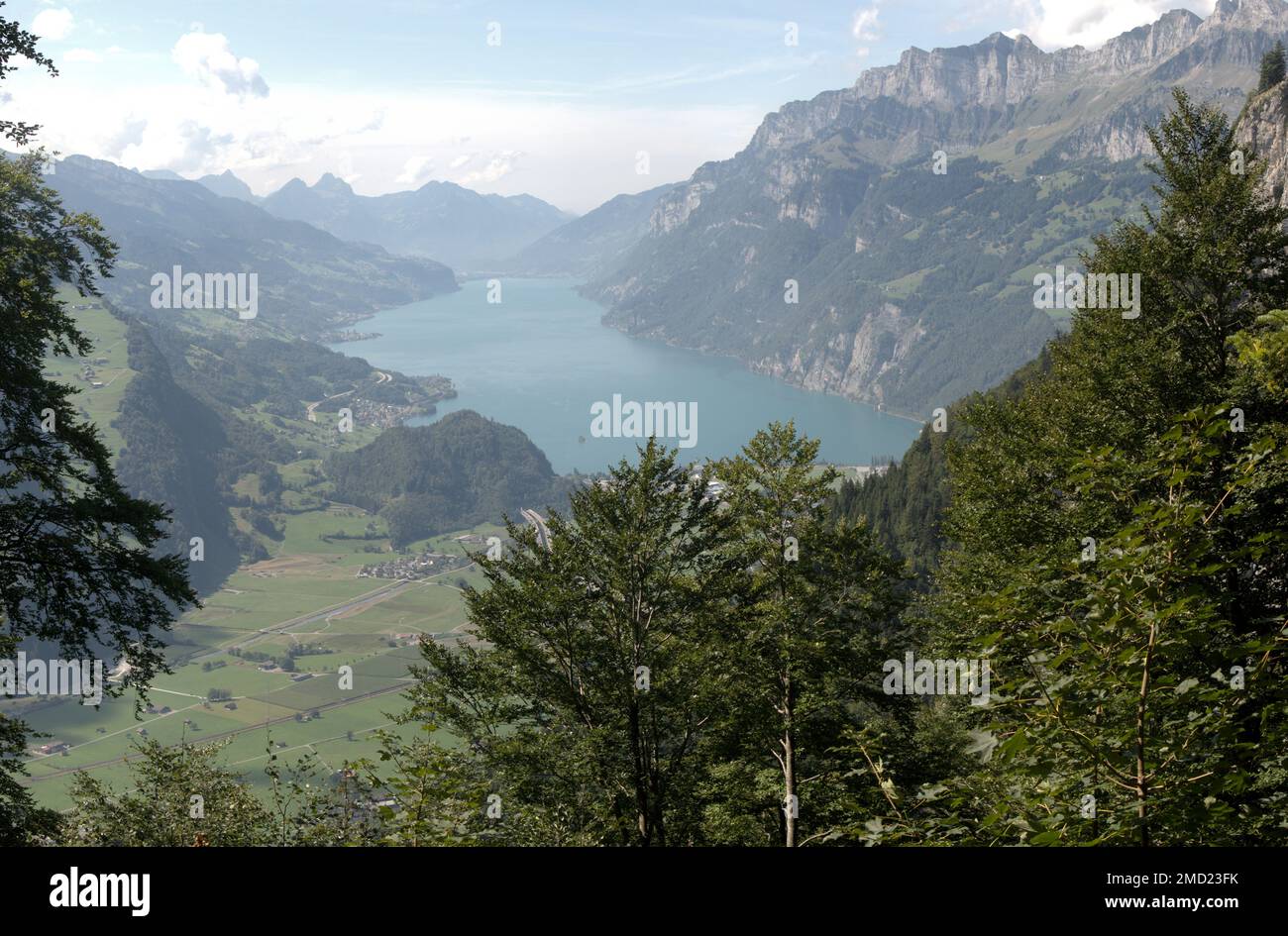 View of the Walensee from the hillside above Walenstadt, Swiss Alps ...