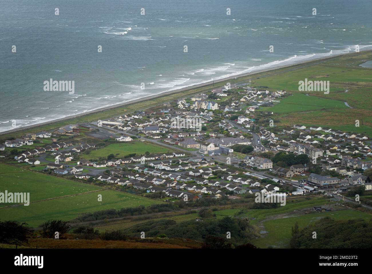 An aerial view of Fairbourne village in Gwynedd in Wales, Wednesday ...