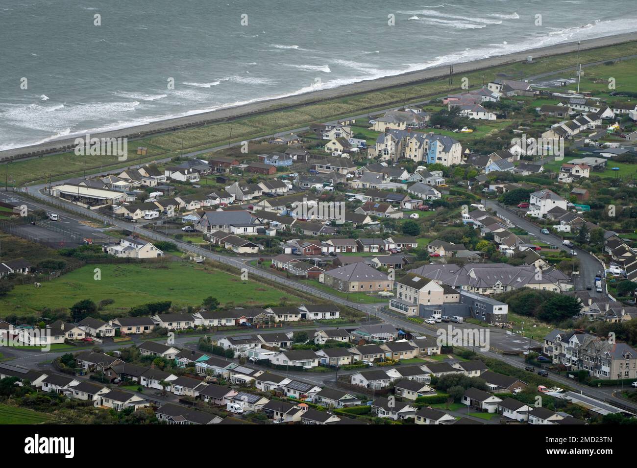 An aerial view of Fairbourne village in Gwynedd in Wales, Wednesday ...