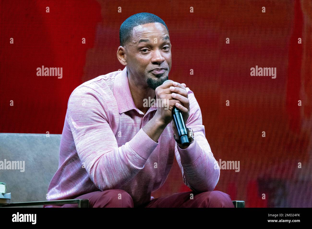 Will Smith speaks with Mark Manson during a tour to promote his new book, "Will," Wednesday, Nov ...