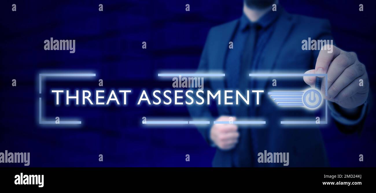 Hand writing sign Threat Assessment. Word for determining the ...