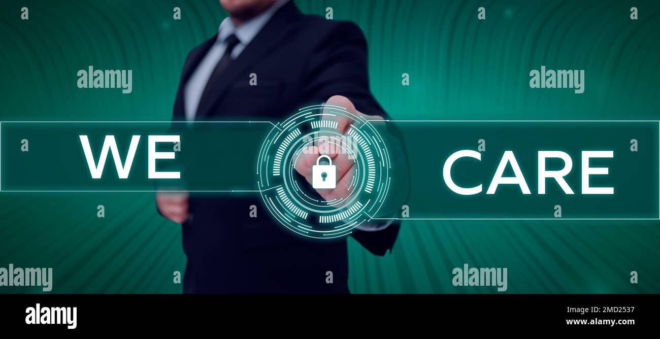 Conceptual caption We Care. Business idea Support you Give help needed ...