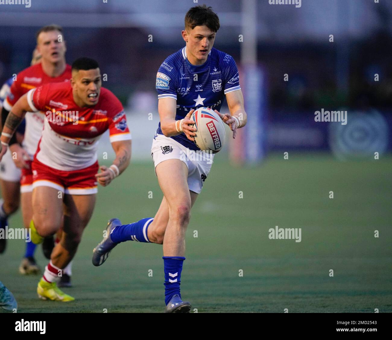 Davy Litten #25 of Hull FC makes a break during the Rugby League Pre ...