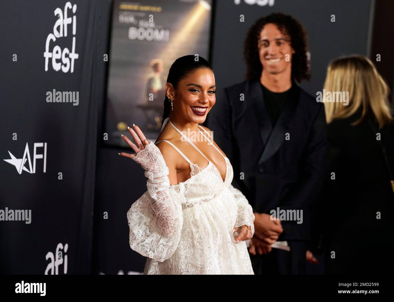 Vanessa Hudgens, a cast member in "tick, tick…BOOM!", waves to ...