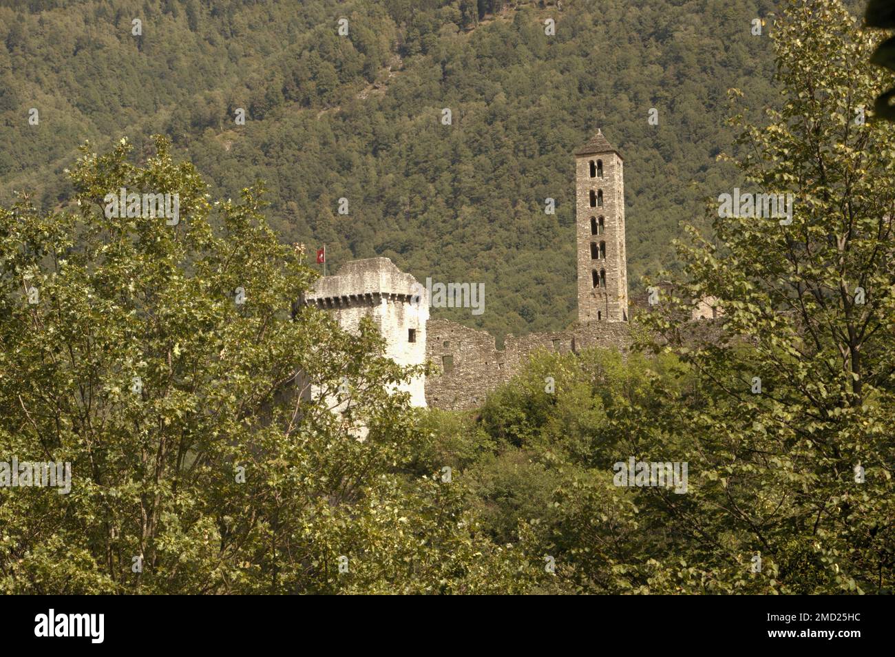 Mesocco Castle, ruin in the Swiss Canton of Graubünden, and Chapel of ...