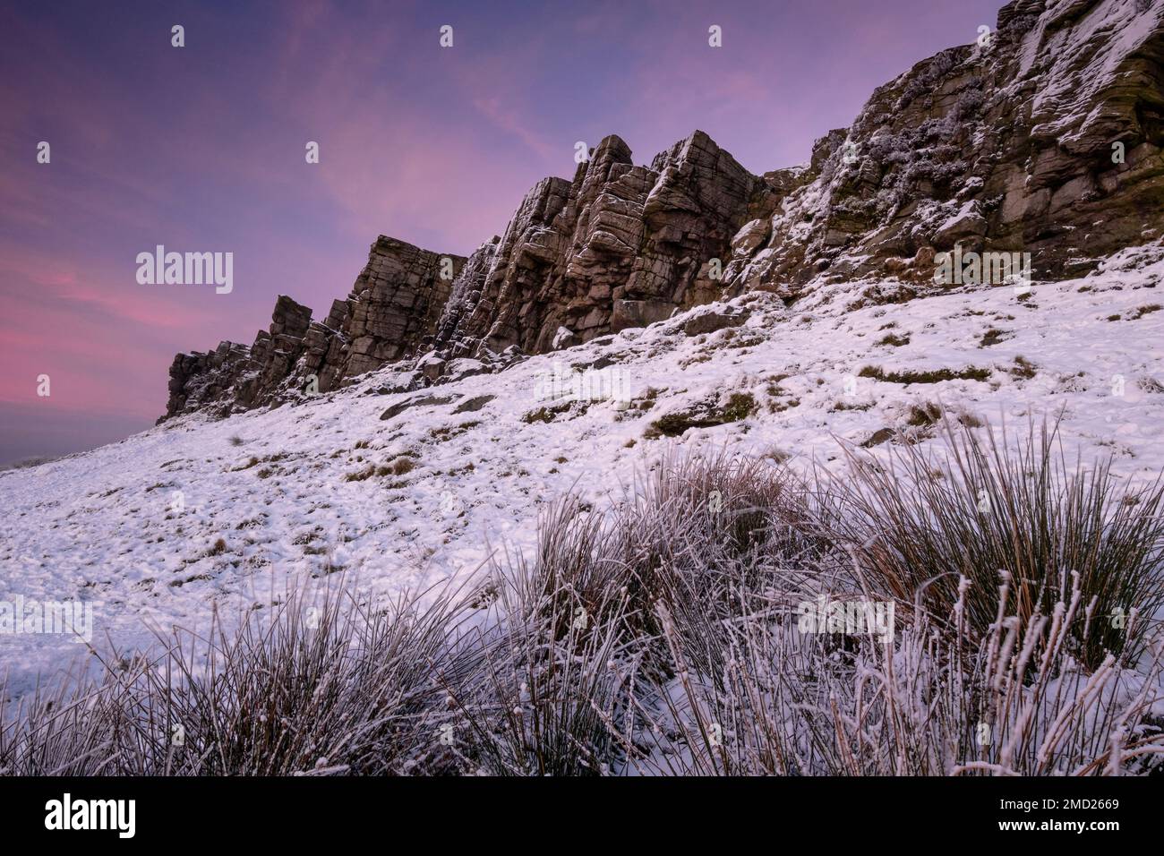 Winter Twilight at Windgather Rocks, near Kettleshulme, Cheshire, Peak ...