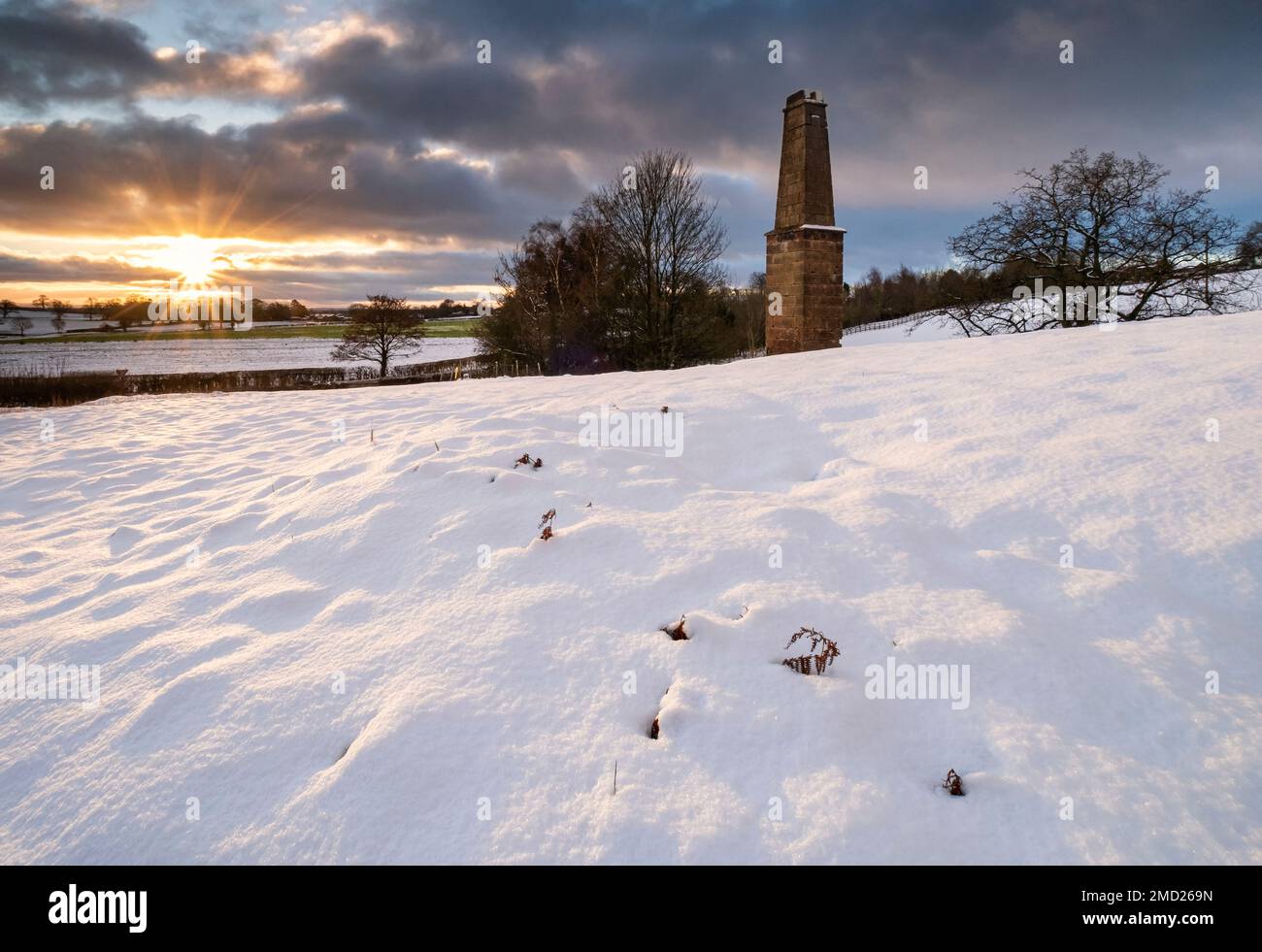 Disused Bickerton Coppermine Chimney and Mine Shaft in winter ...