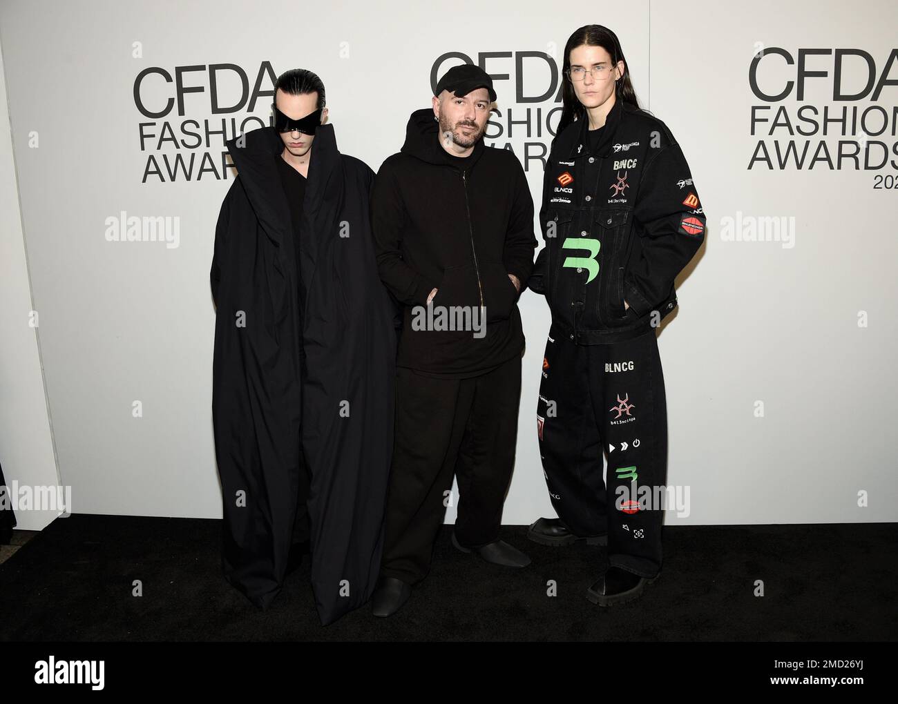 BFRND, from left, Demna Gvasalia, and Eliza Douglas attend the CFDA ...