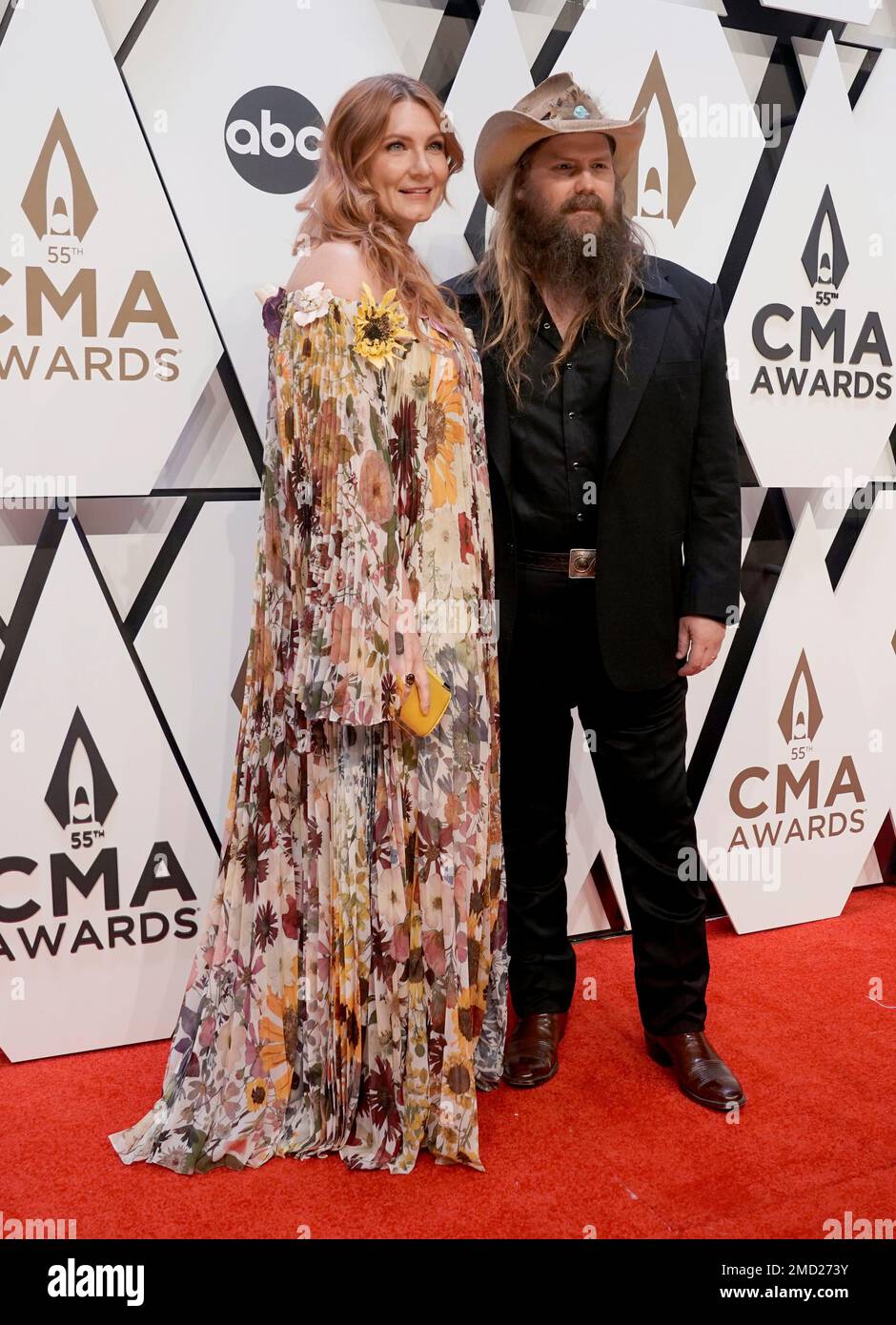 Chris Stapleton, right, and Morgane Stapleton arrive at the 55th annual ...