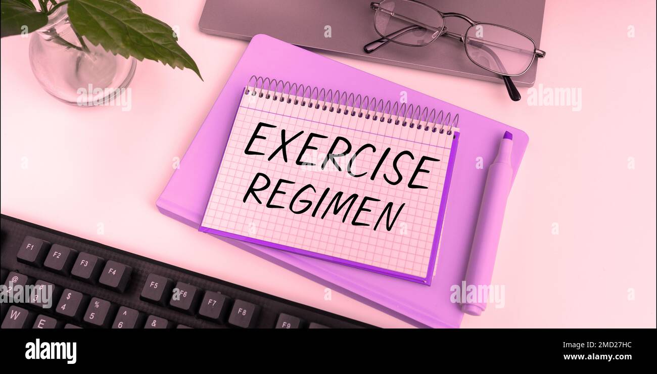 Text caption presenting Exercise Regimen, Concept meaning move body ...