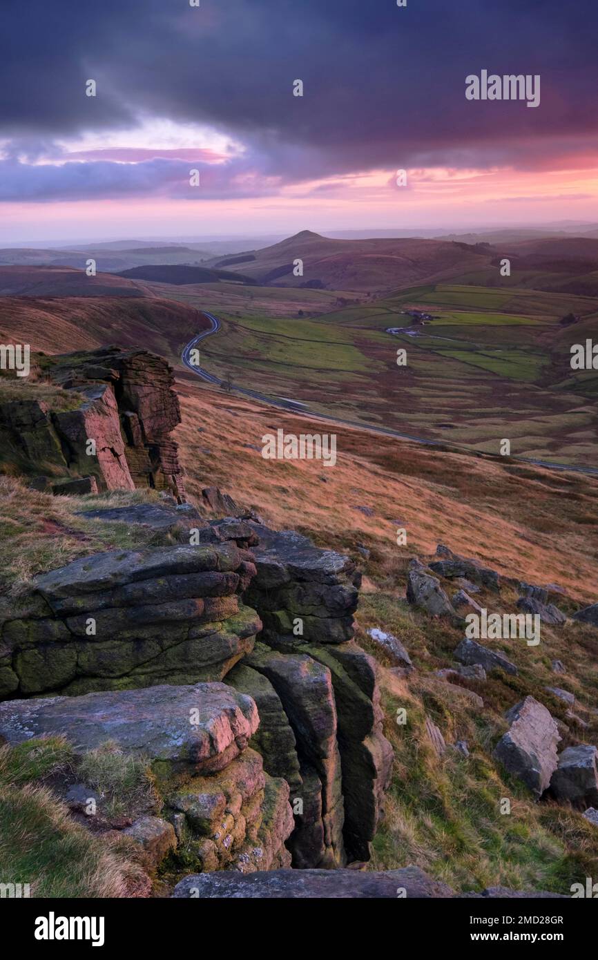 View from Shining Tor towards Shutlingsloe at Sunset, Cheshire, Peak ...