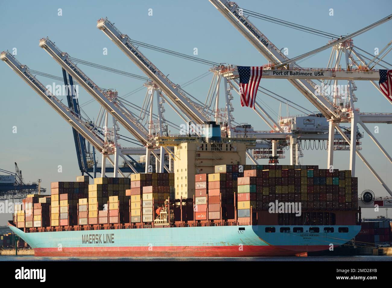 A ship is docked at the Port of Baltimore, Wednesday, Nov. 10, 2021 ...