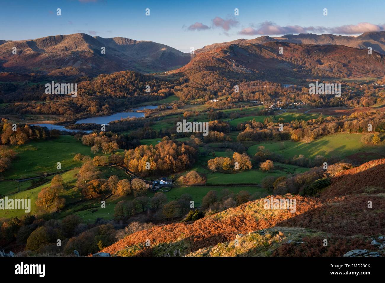 Elter Water, Wetherlam & Lingmoor Fell from Loughrigg Fell in autumn ...