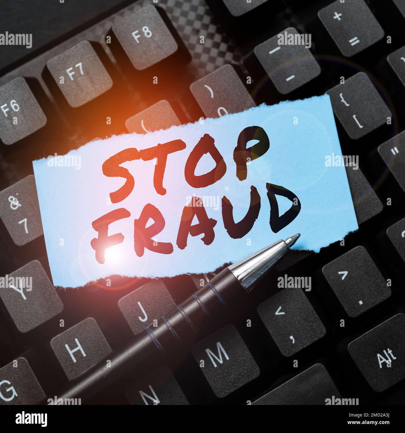 Hand writing sign Stop Fraud. Concept meaning campaign advices people ...