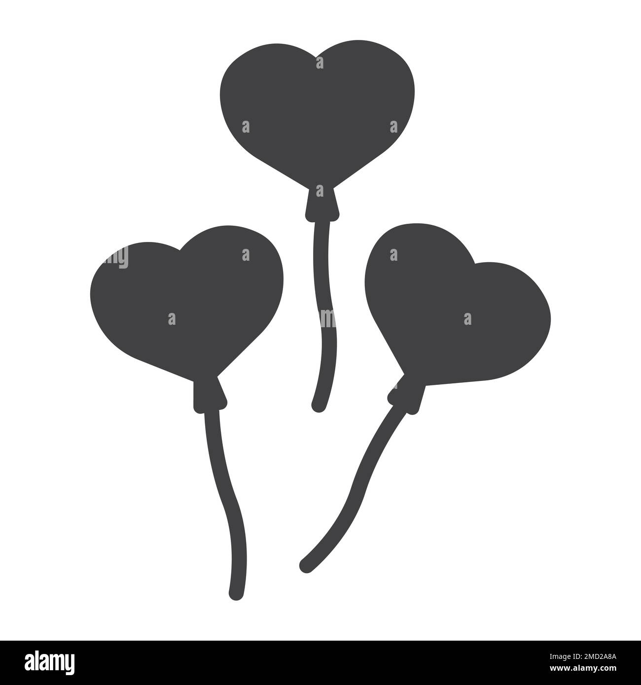 Heart shaped balloons glyph icon, valentines day and romantic ...