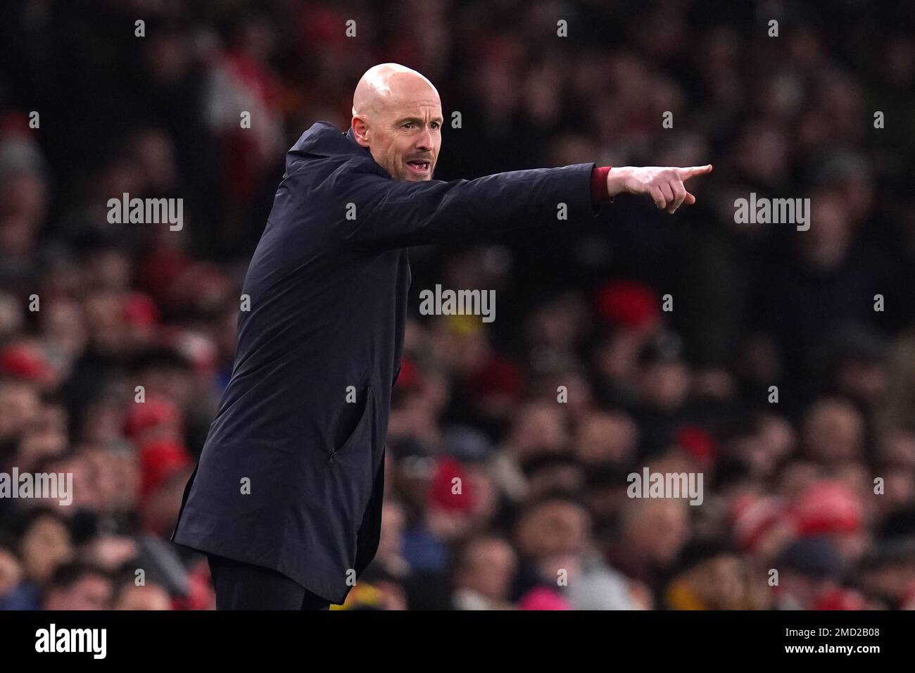Manchester United manager Erik ten Hag gestures on the touchline during ...