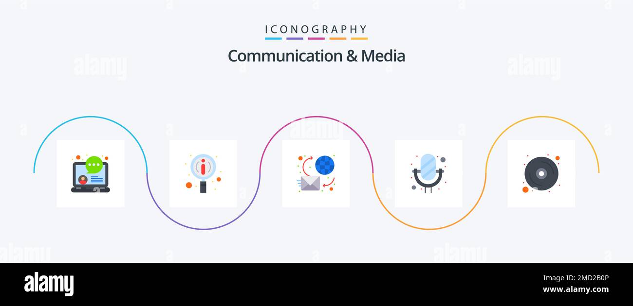 Communication And Media Flat 5 Icon Pack Including disk. sound recorder ...