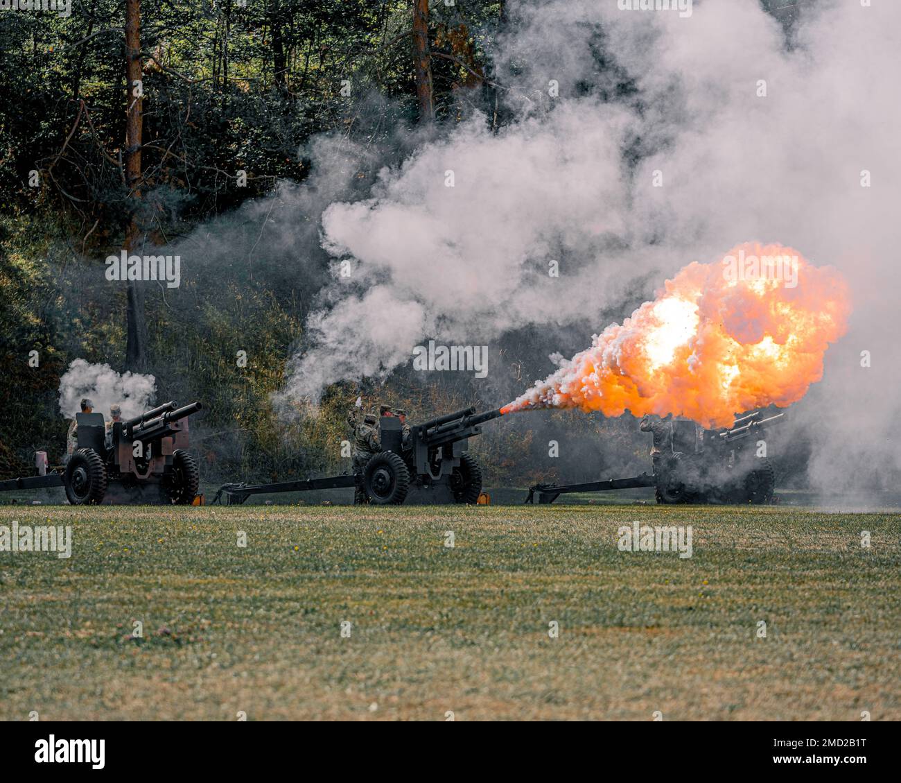 A salute battery renders honors to Maj. Gen Greg Brady for his three ...