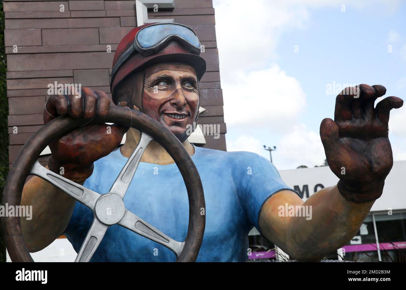 A statue of Formula One driver Juan Manuel Fangio stands at the ...
