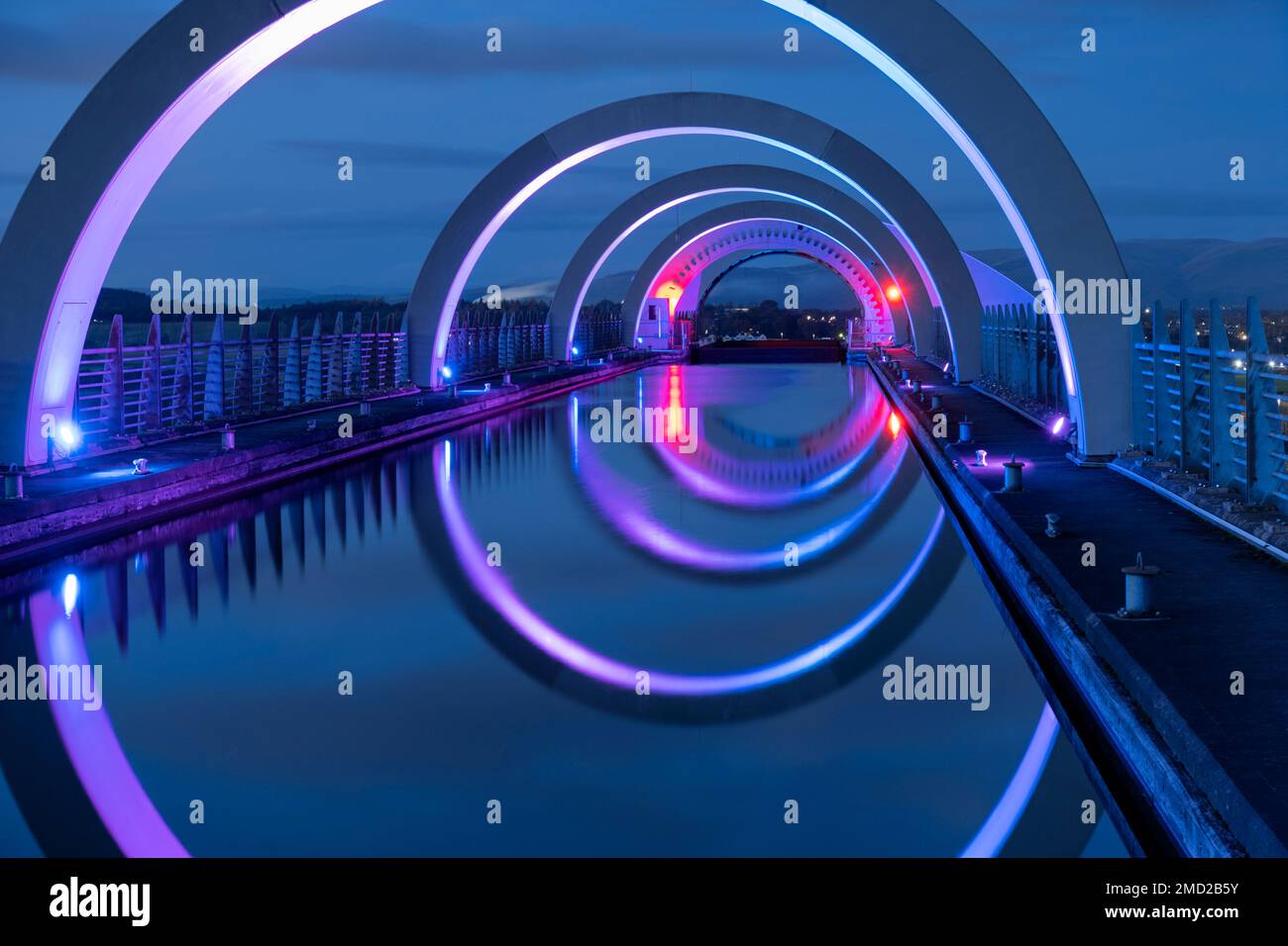 The Falkirk Wheel on the Union Canal at night, Falkirk, Scotland, UK ...