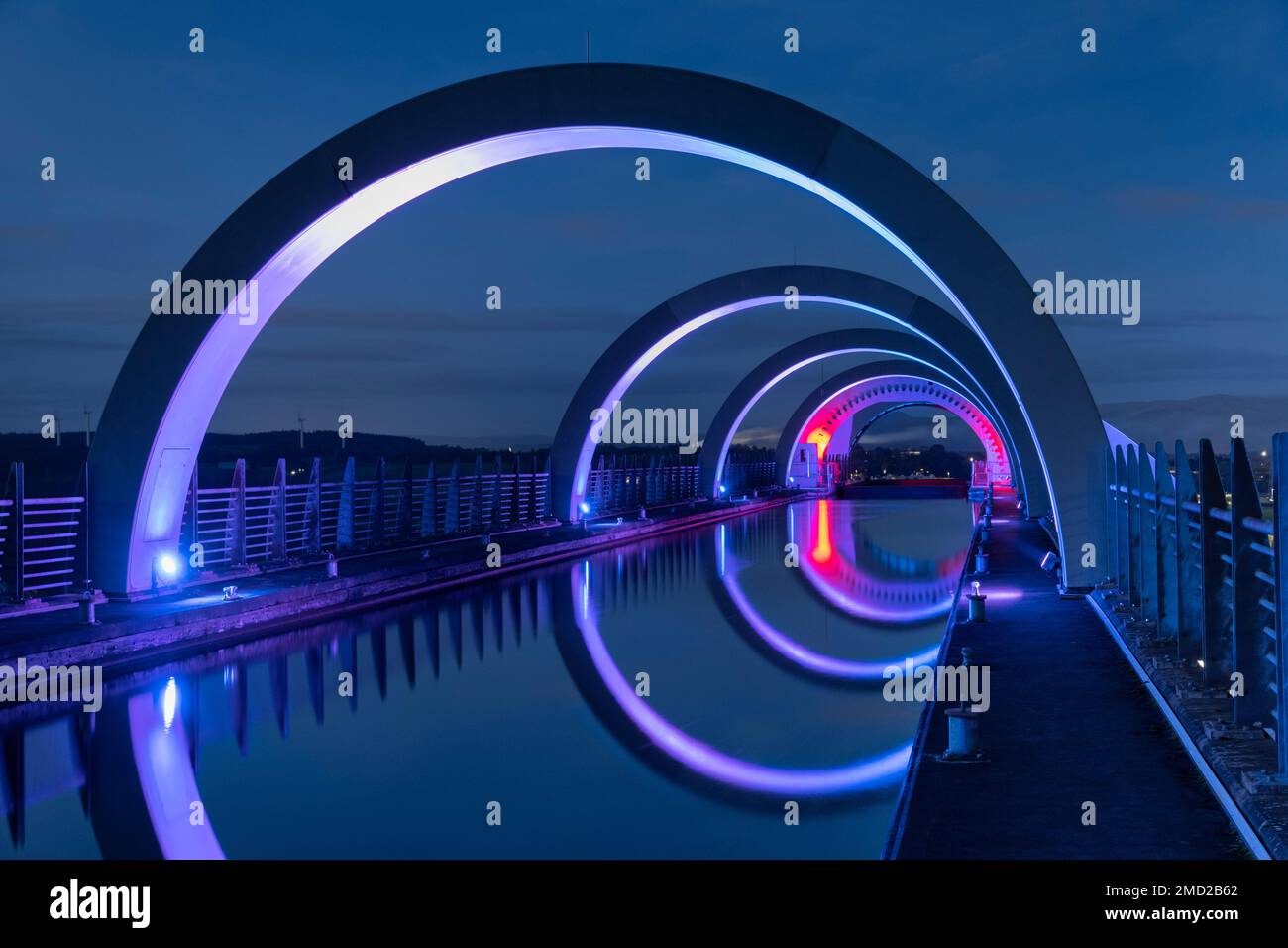 The Falkirk Wheel on the Union Canal at night, Falkirk, Scotland, UK ...