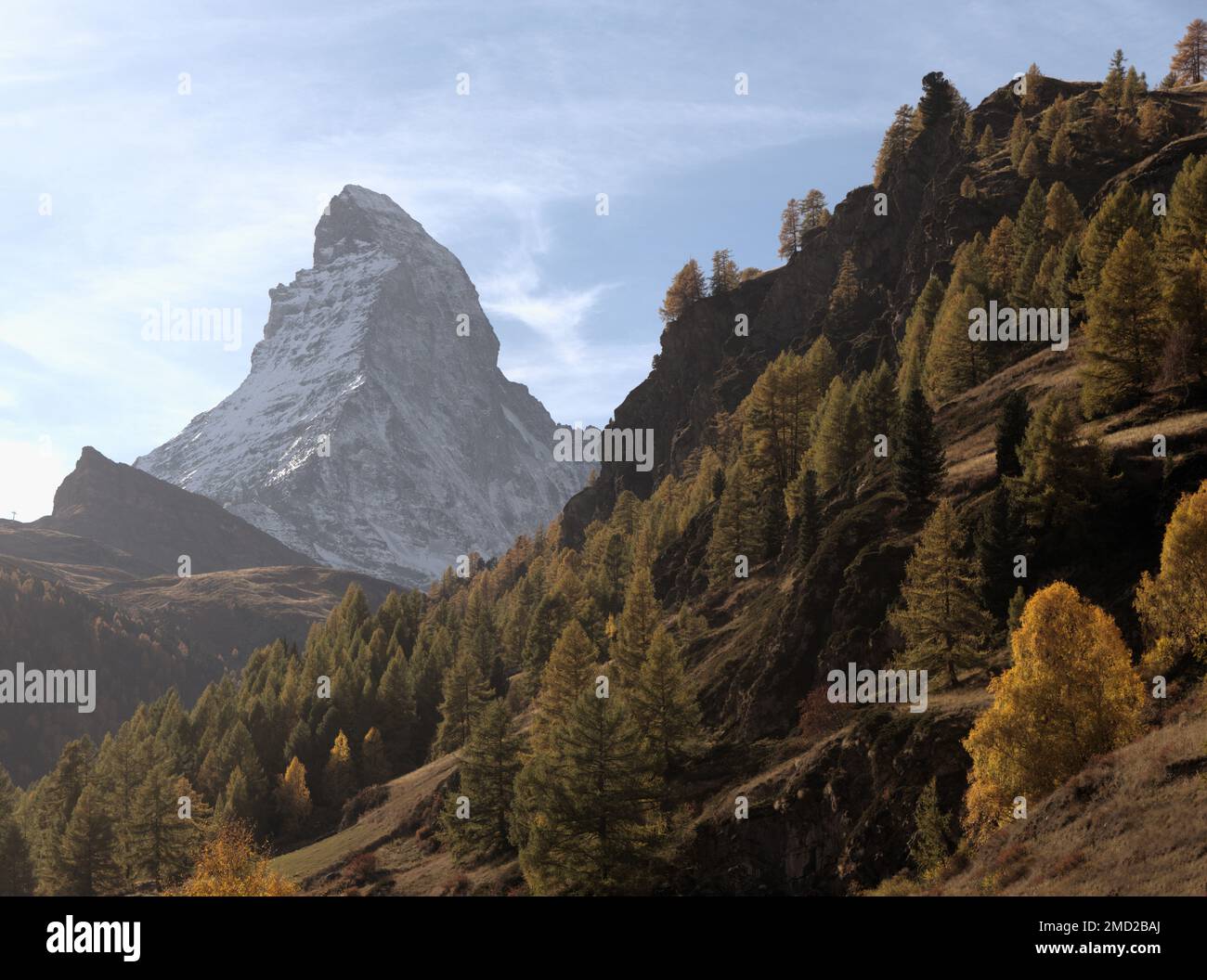 Peak of the Matterhorn seen from Zermatt in Autumn Stock Photo - Alamy