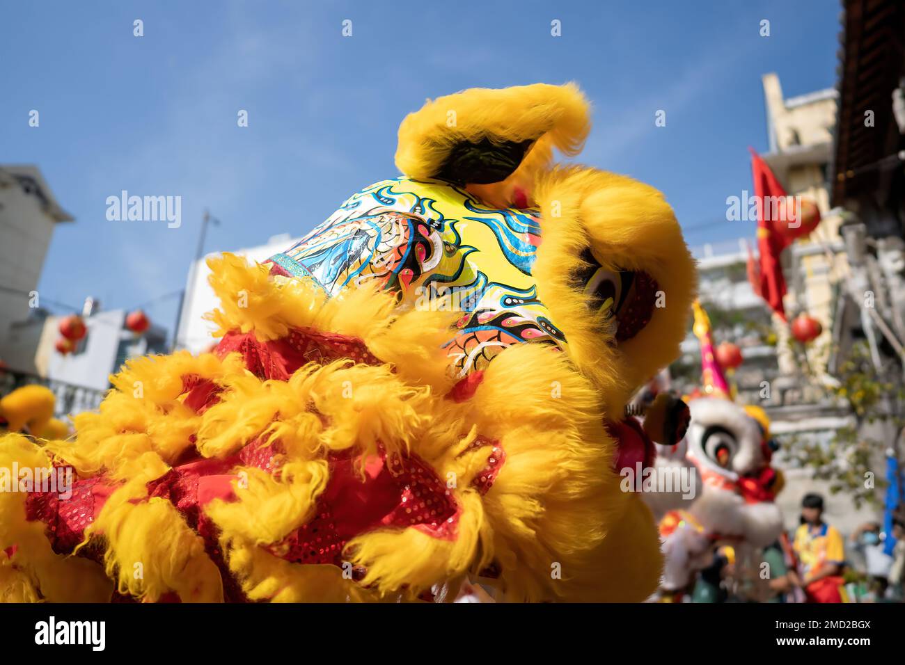 Dragon and lion dance show in chinese new year festival (Tet festival ...