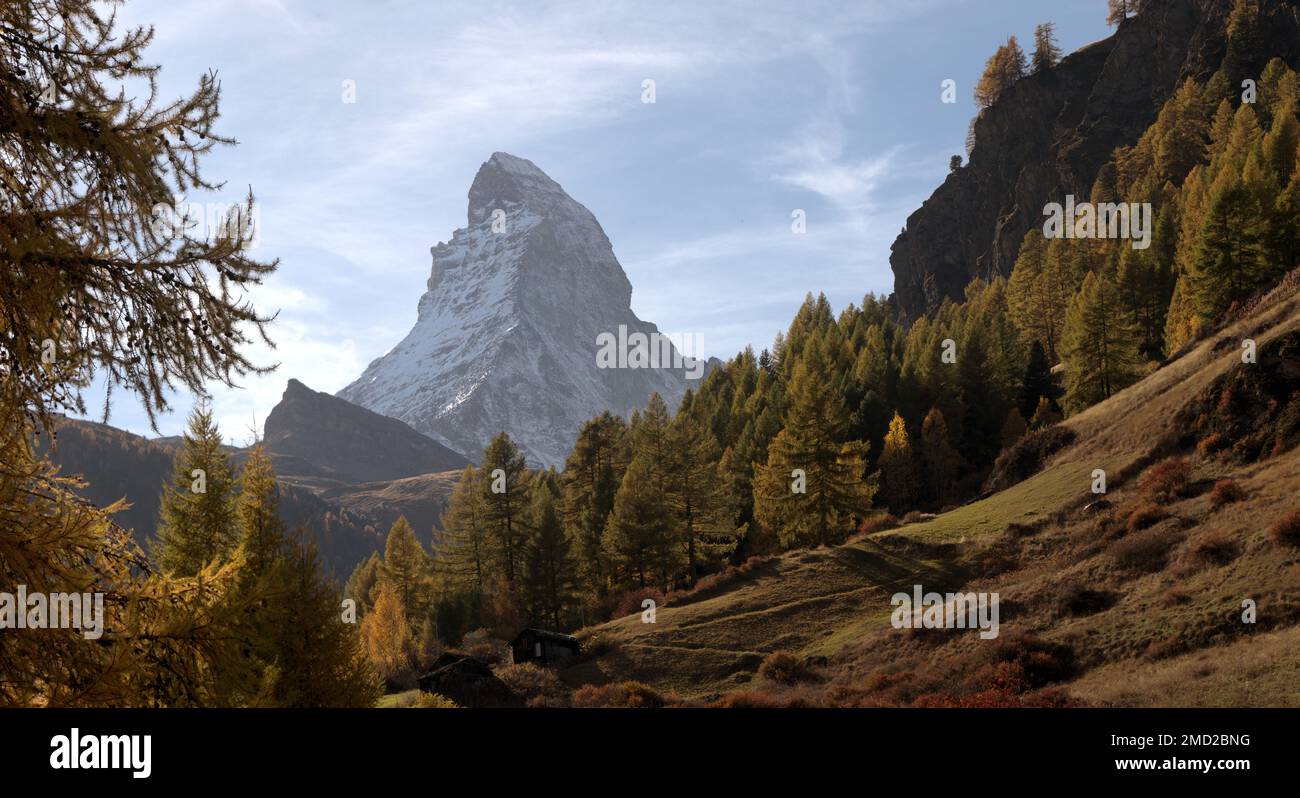 Peak of the Matterhorn seen from Zermatt in Autumn Stock Photo - Alamy