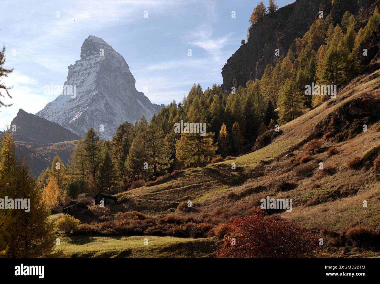 Peak of the Matterhorn seen from Zermatt in Autumn Stock Photo - Alamy