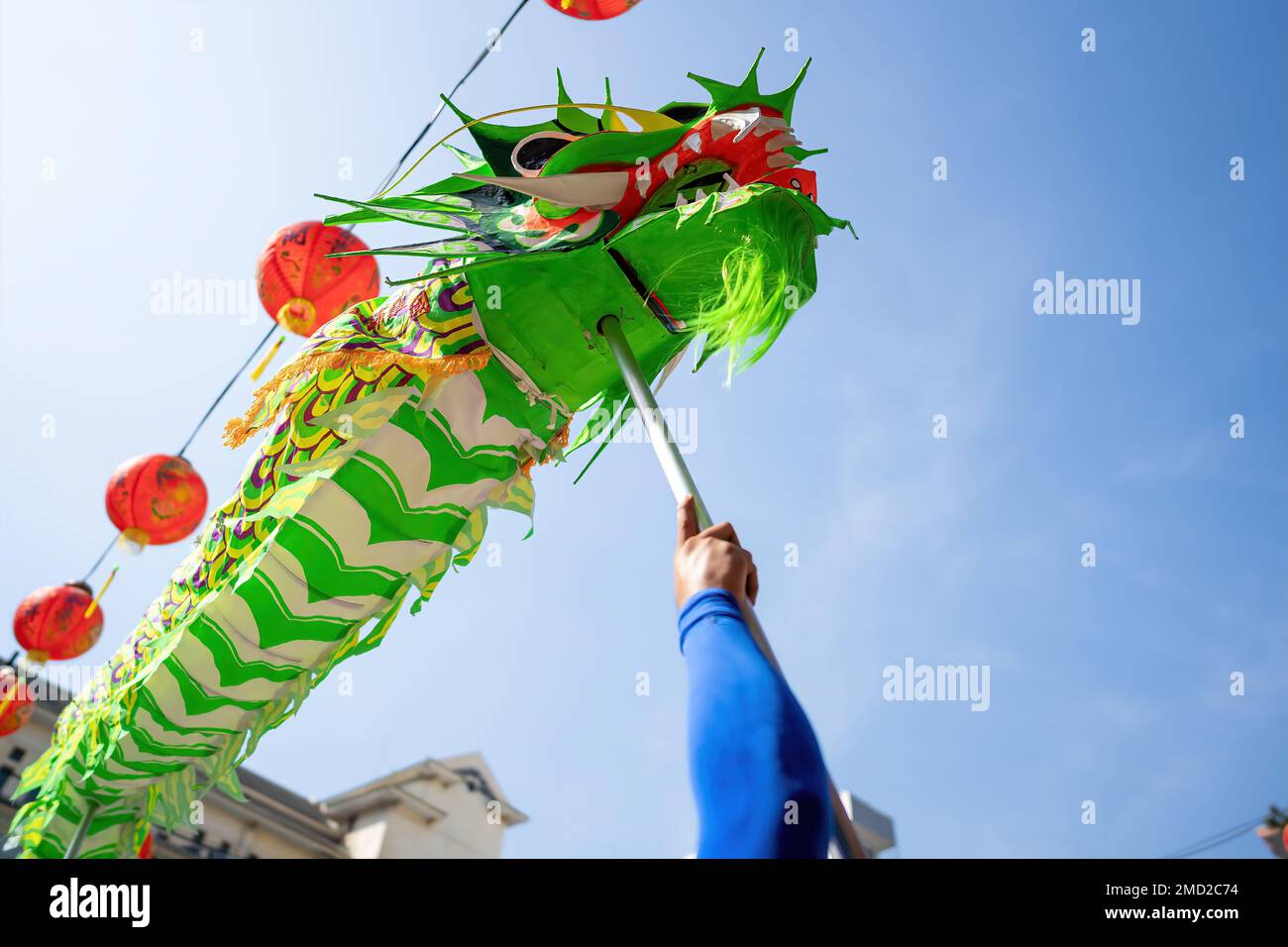 Dragon and lion dance show in chinese new year festival (Tet festival ...