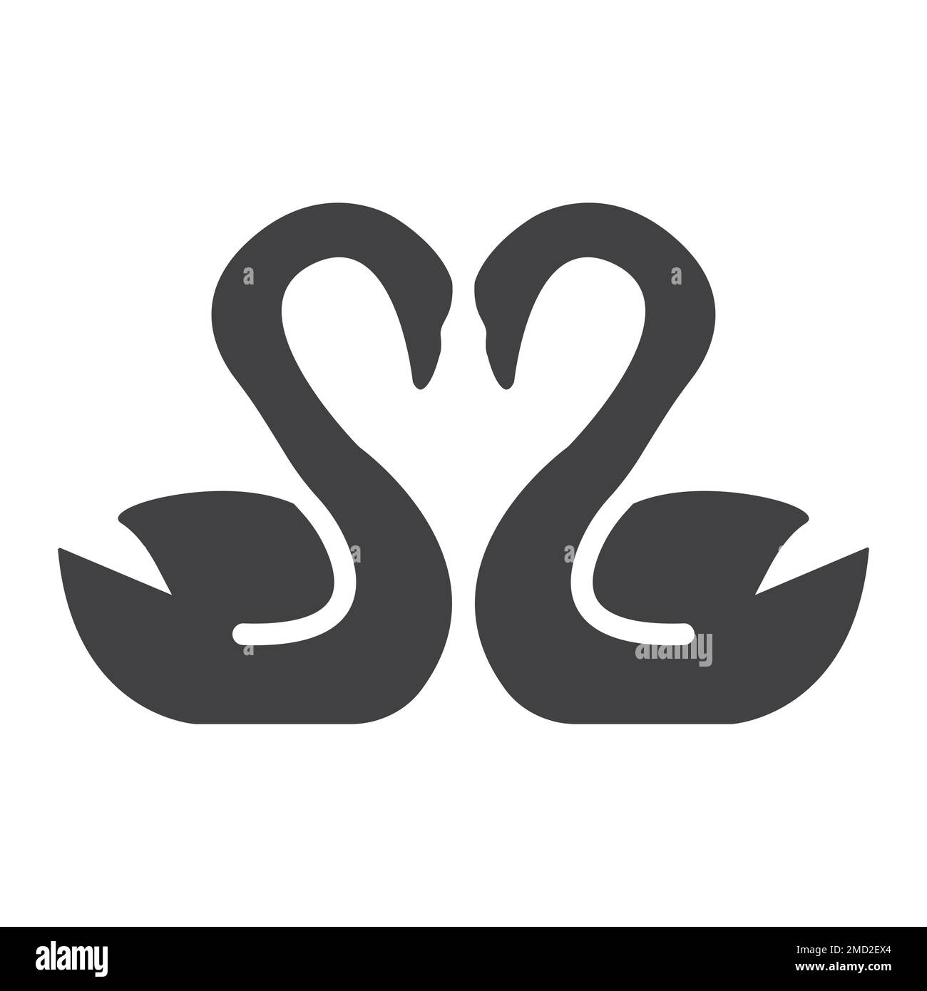 Swans in love glyph icon, valentines day and romantic, heart shape sign ...